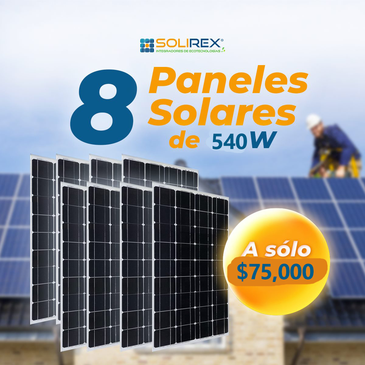 8 Paneles solares con inversor de 3.6KW ¡ya instalado! | solirex.com.mx